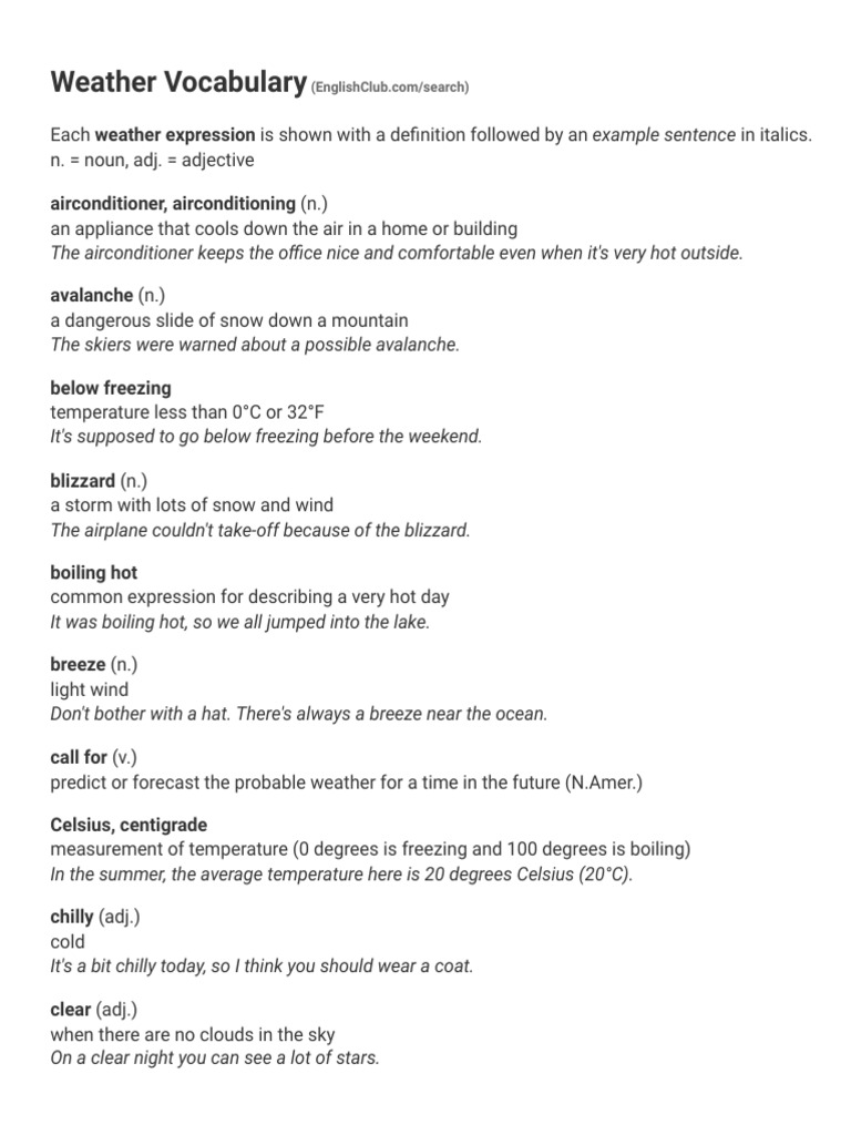 Weather Vocabulary _ Speaking _ EnglishClub | PDF