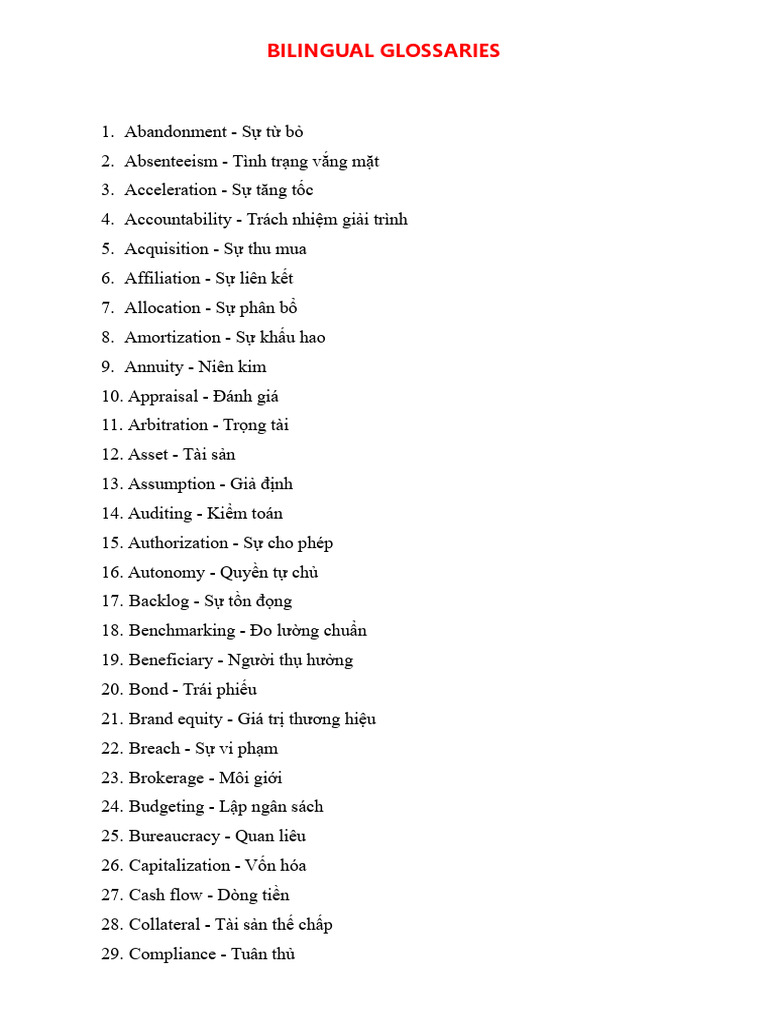 Bilingual Glossaries For Advanced Interpretation 2024-2025 | PDF