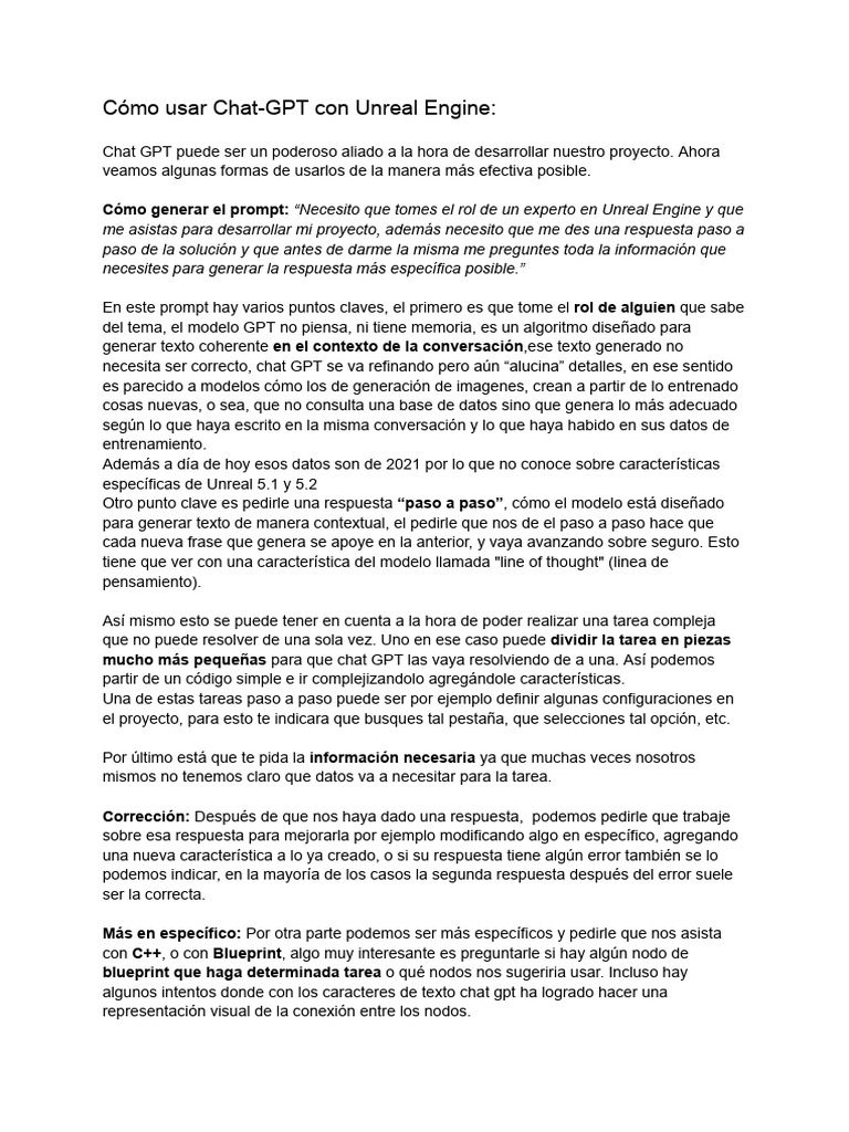 Cómo Usar Chat-GPT Con Unreal Engine | PDF