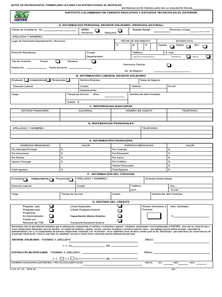 Formulario Deudor Solidario Persona Natural | PDF