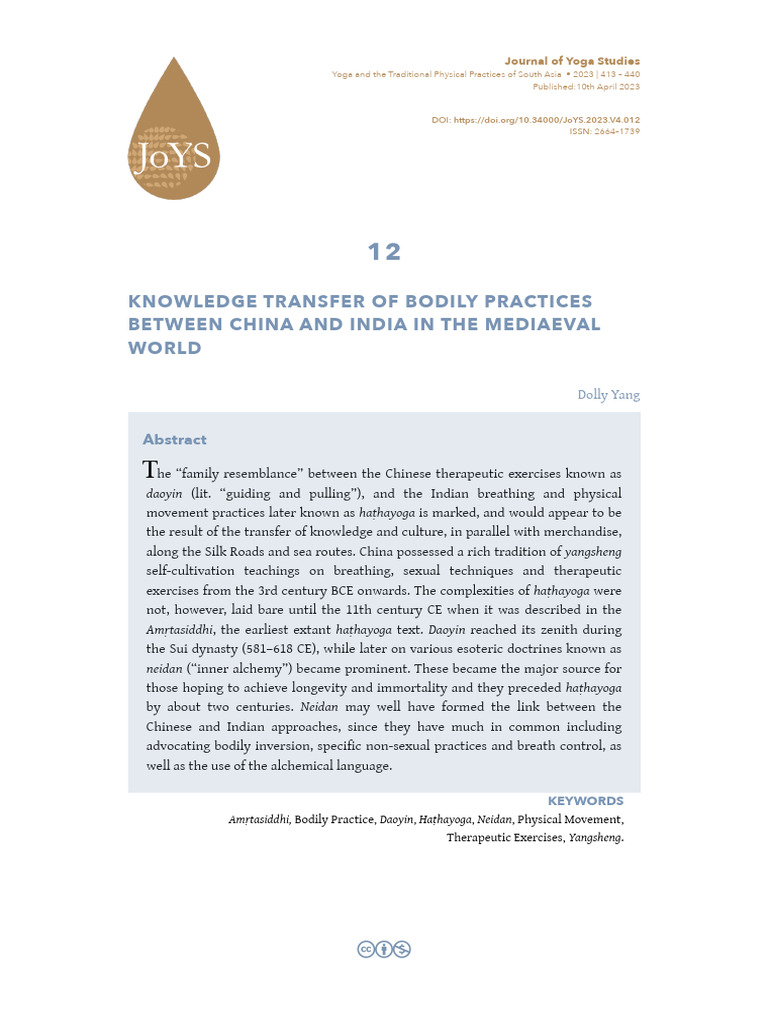 Knowledge Transfer of Bodily Practices Between China and India in The ...