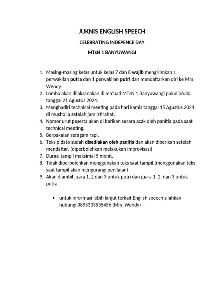 Juknis English Speech | PDF