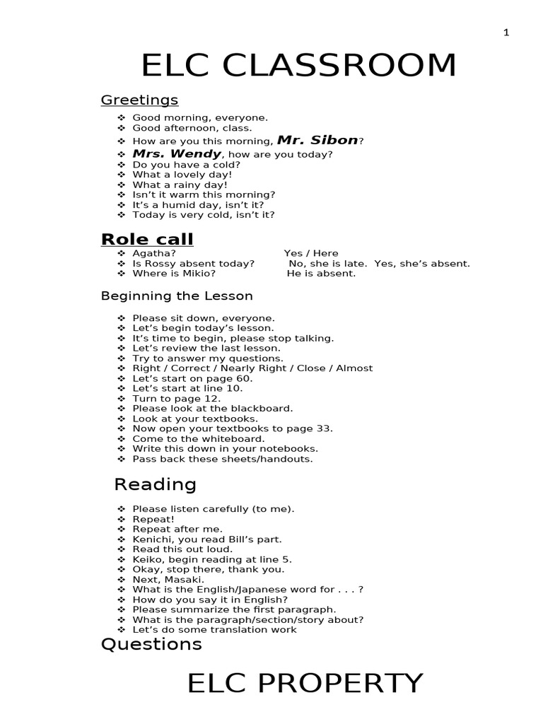 ELC CLASSROOM ENGLISH 1986 | PDF