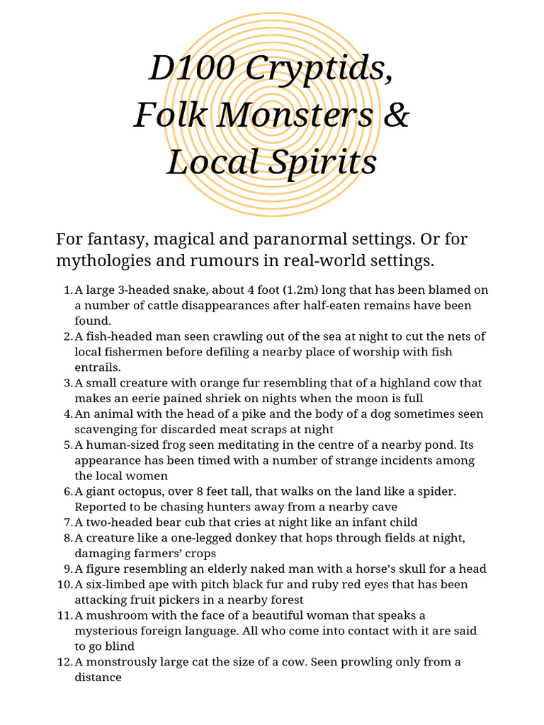 D100 Cryptids and Folk Monsters | PDF