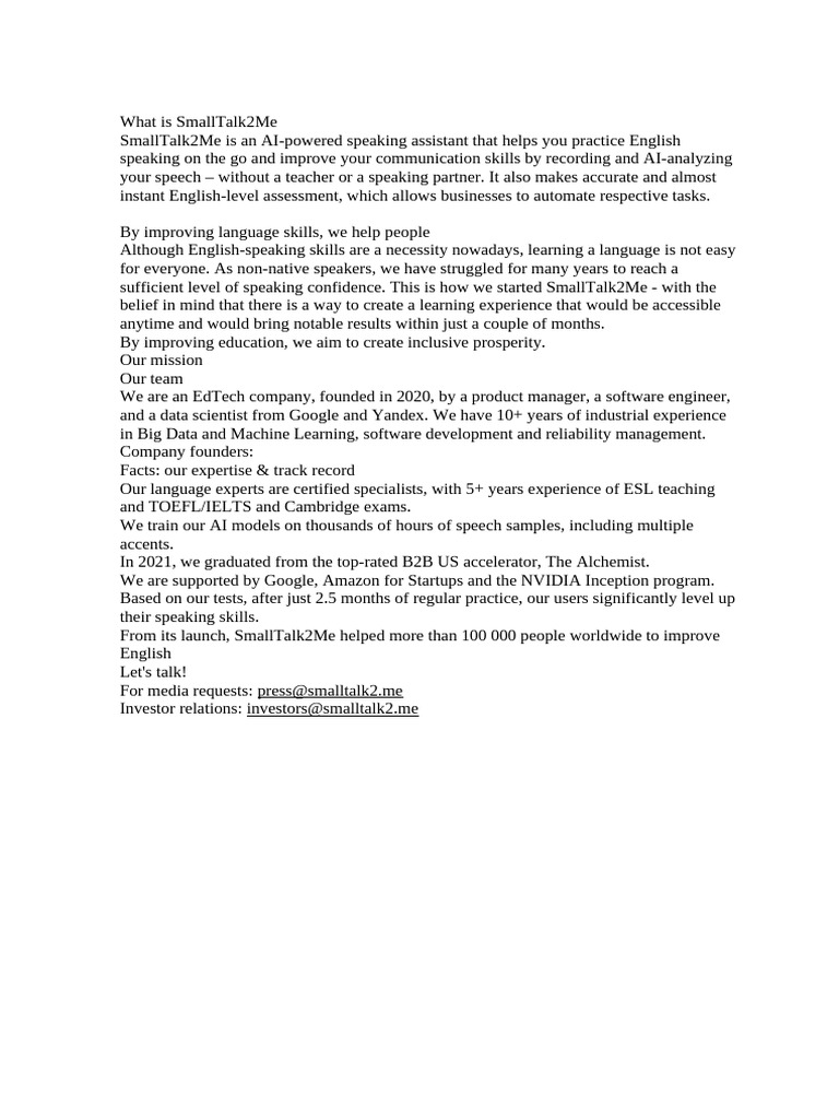 What Is SmallTalk2Me | PDF