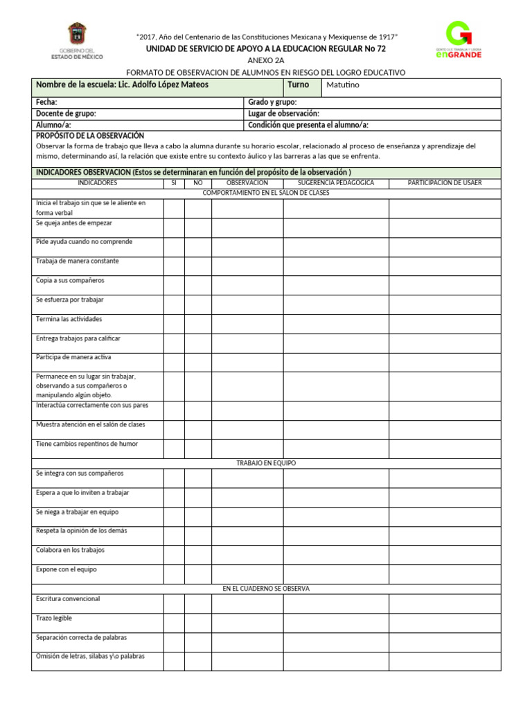 Anexo 2B FORMATO DE OBSER | PDF
