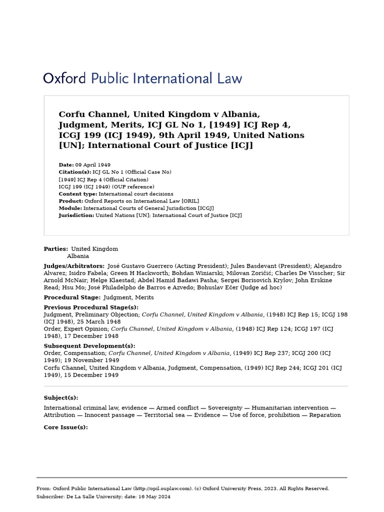 Corfu Channel Case | PDF