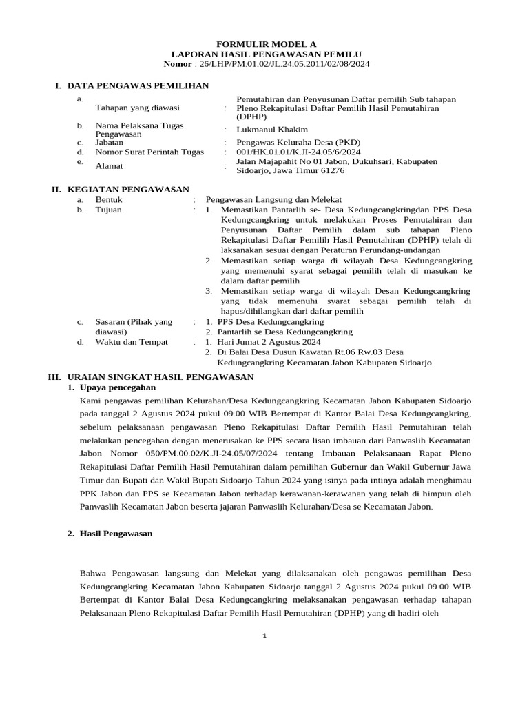 Form A - PKD KEDUNGCANGKRING DPHP | PDF