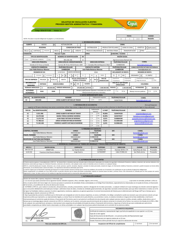 Formulario Creacion Clientes Cipa | PDF