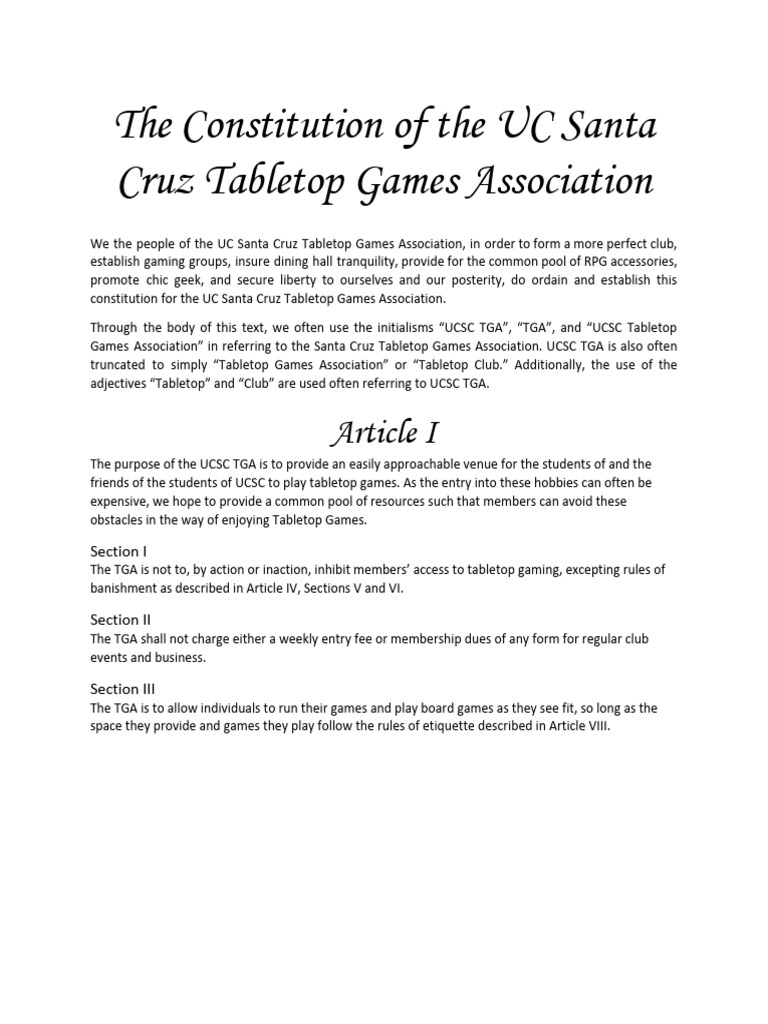 TGA Club Constitution | PDF