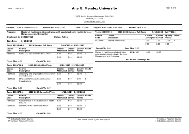 Transcript Ana g Mendez 2024 | PDF