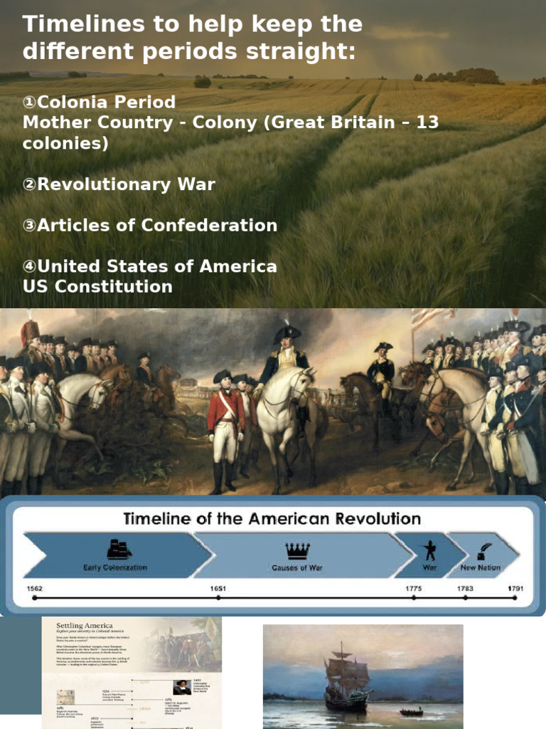 Timelines of Colonial Period + Revolution + AOC + US | PDF