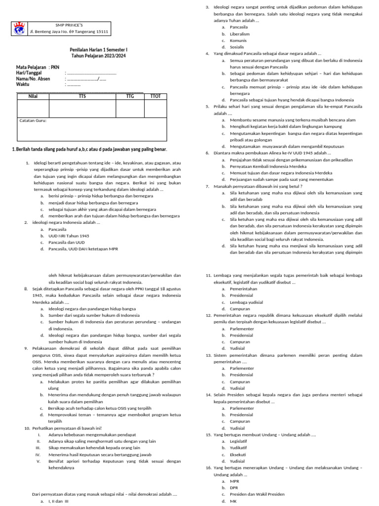 Soal PH PKN Kelas 8 | PDF