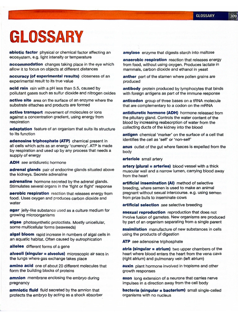 Edexcel IGCSE Biology Glossary | PDF
