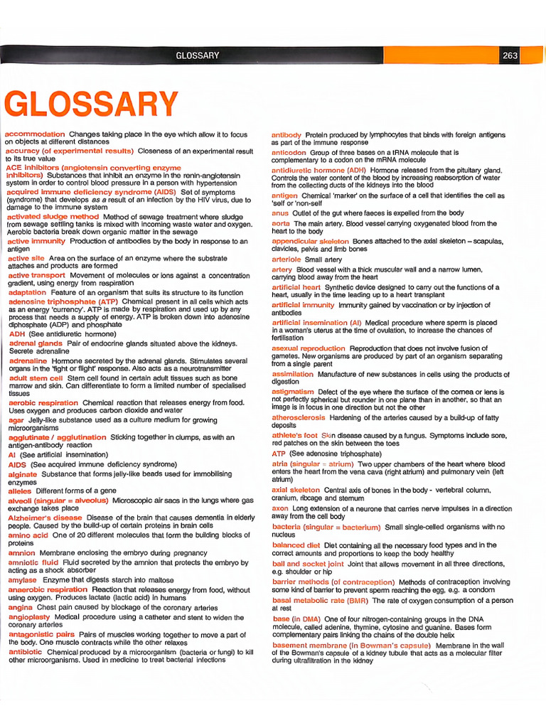 Edexcel IGCSE Human Biology Glossary | PDF