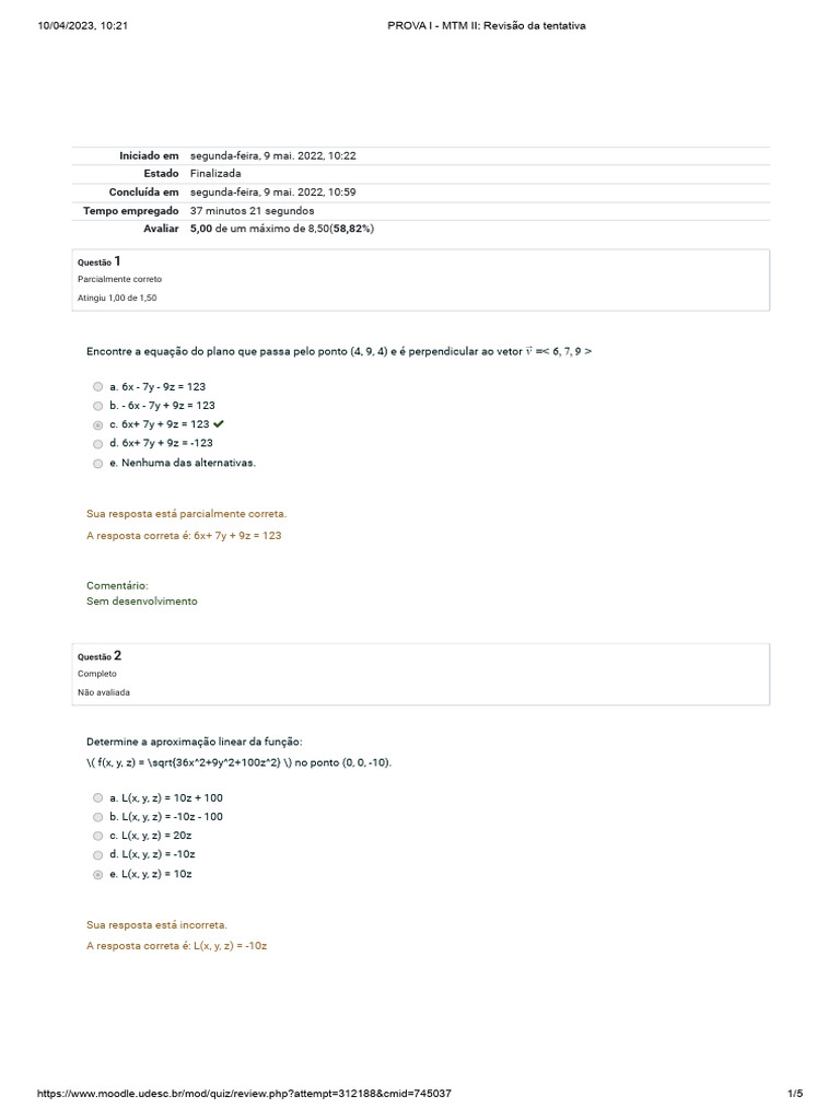 PROVA I - MTM II_ Revisão da tentativa (1) | PDF