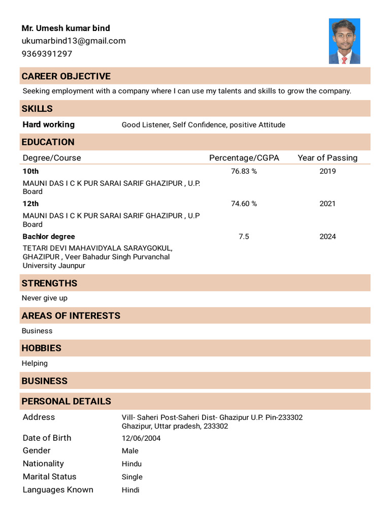 Resume - Umesh Kumar Bind - Format6 | PDF