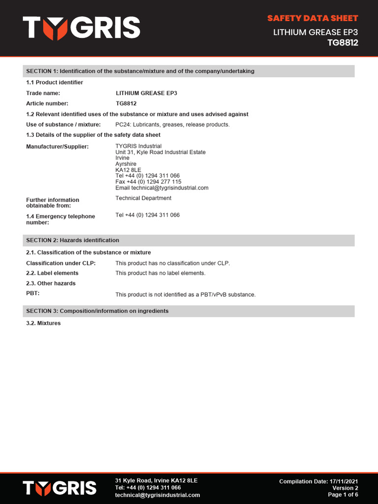 Tygris Lithium Msds | PDF