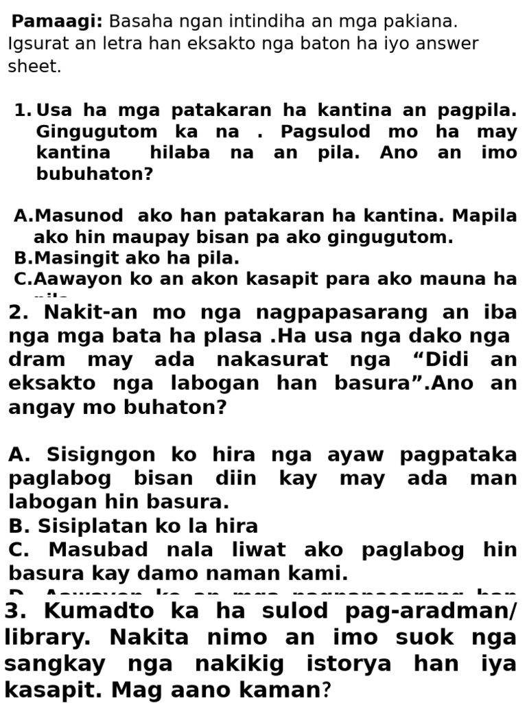 Esp Q3 - Pagsunod Sa Tagubilin NG Pamayanan | PDF
