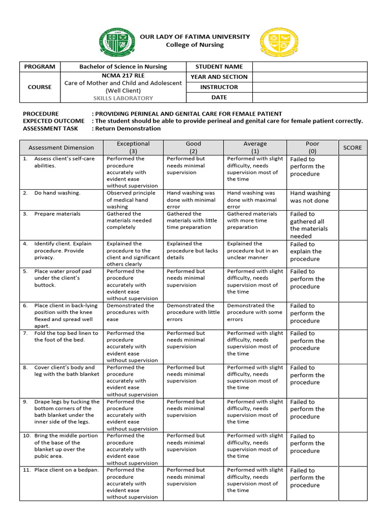Providing Perineal and Genital Care For Female Patient | PDF
