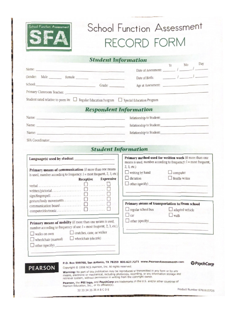 SFA Record Form | PDF