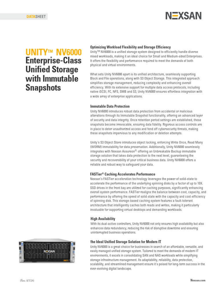 Unity NV6000 Datasheet | PDF