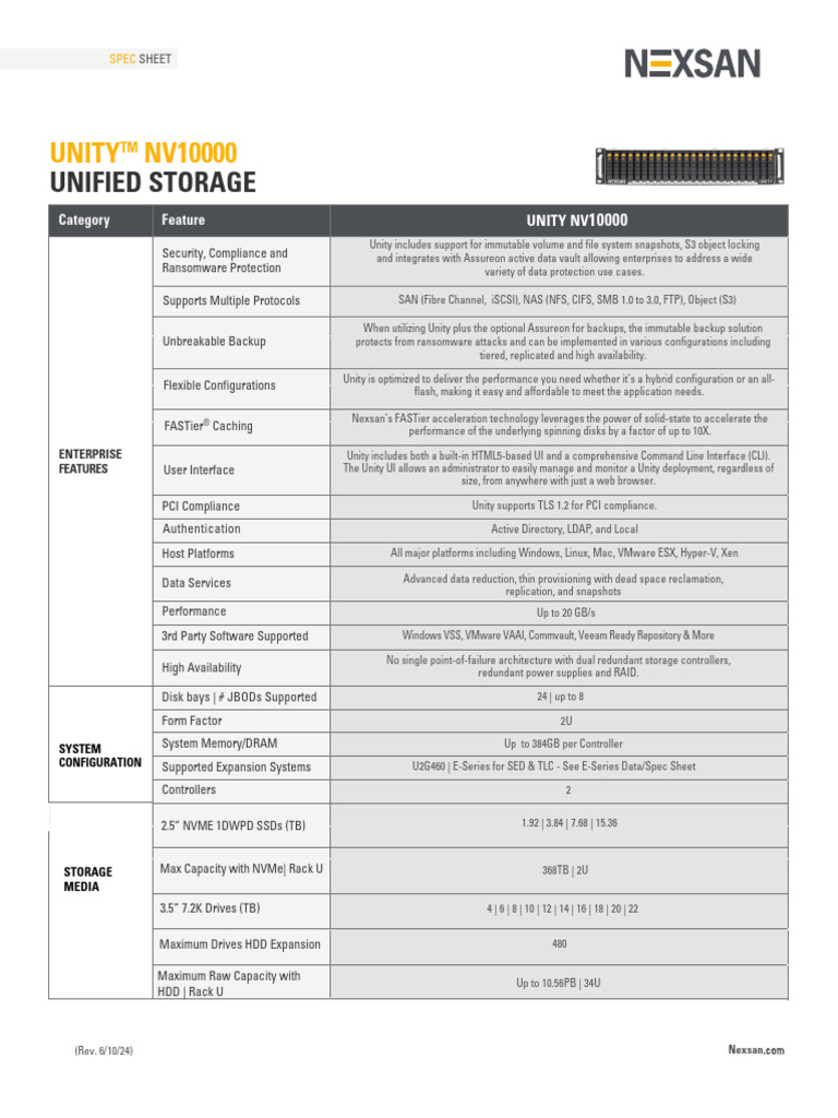 Unity NV10000 Spec Sheet | PDF
