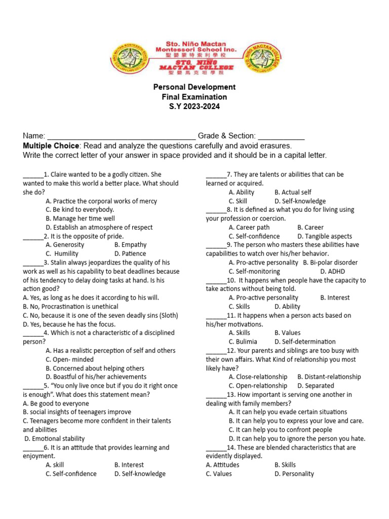 Personal Development Finals | PDF