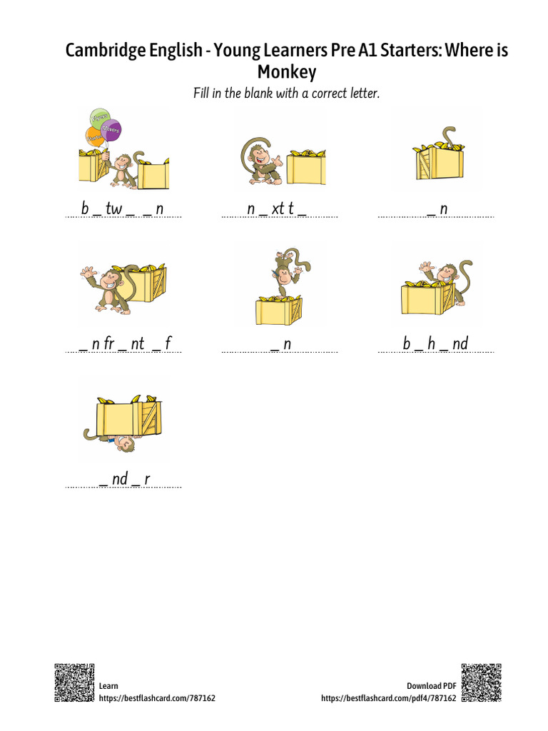 Cambridge English - Young Learners Pre A1 Starters: Where Is Monkey | PDF