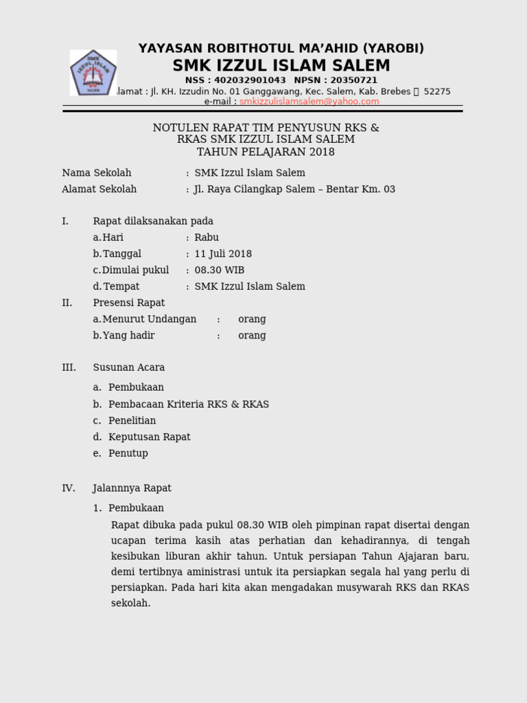 Notulen Rapat Rkas | PDF