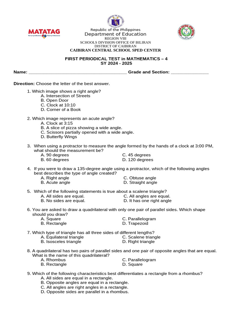 Math4 Q1 PT Tos | PDF