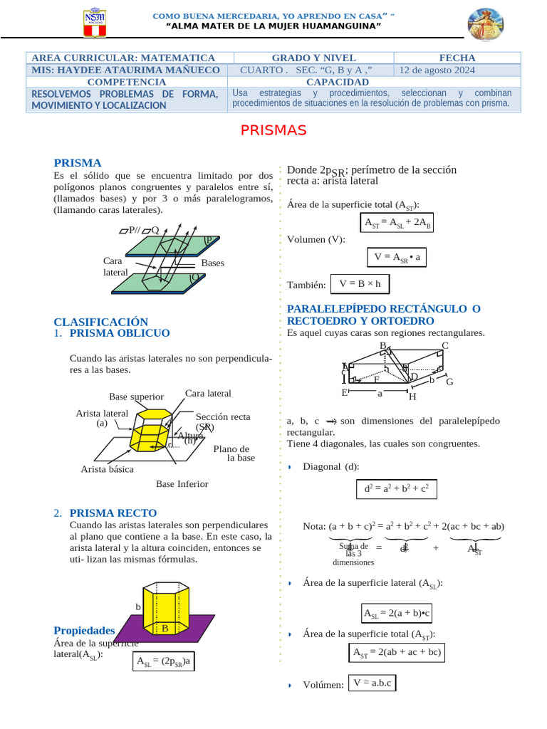 Ficha Prisma 4º Mate Shis | PDF