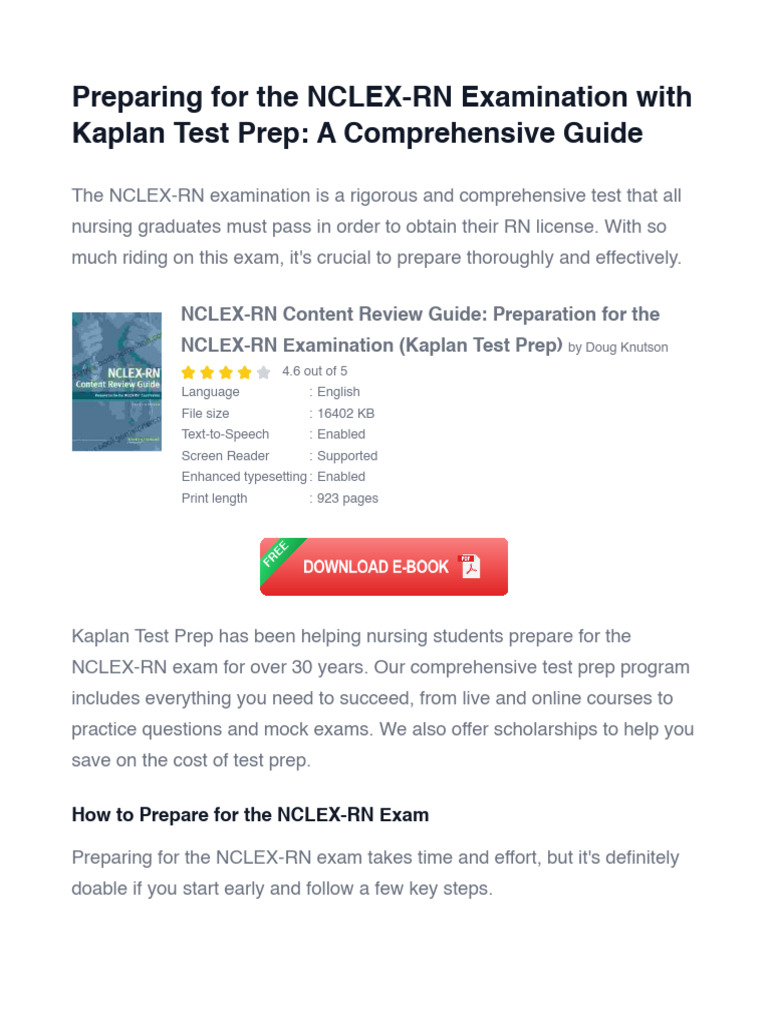 Preparing for the NCLEX RN Examination With Kaplan Test Prep a ...