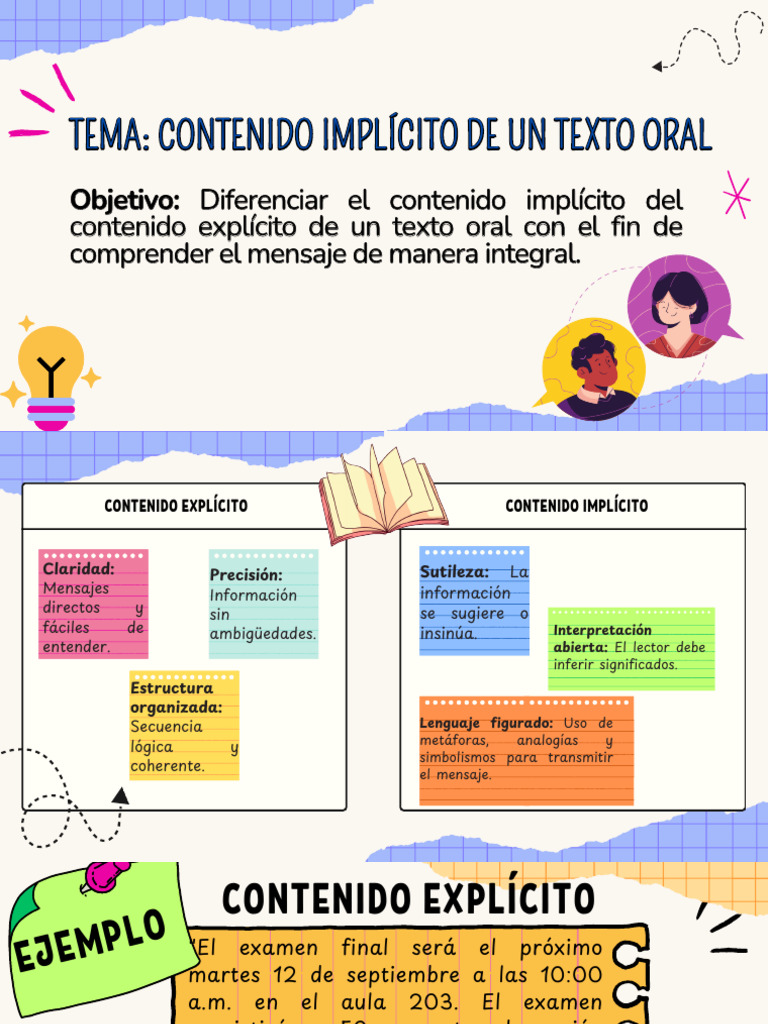 Tema Contenido implícito de un texto oral | PDF