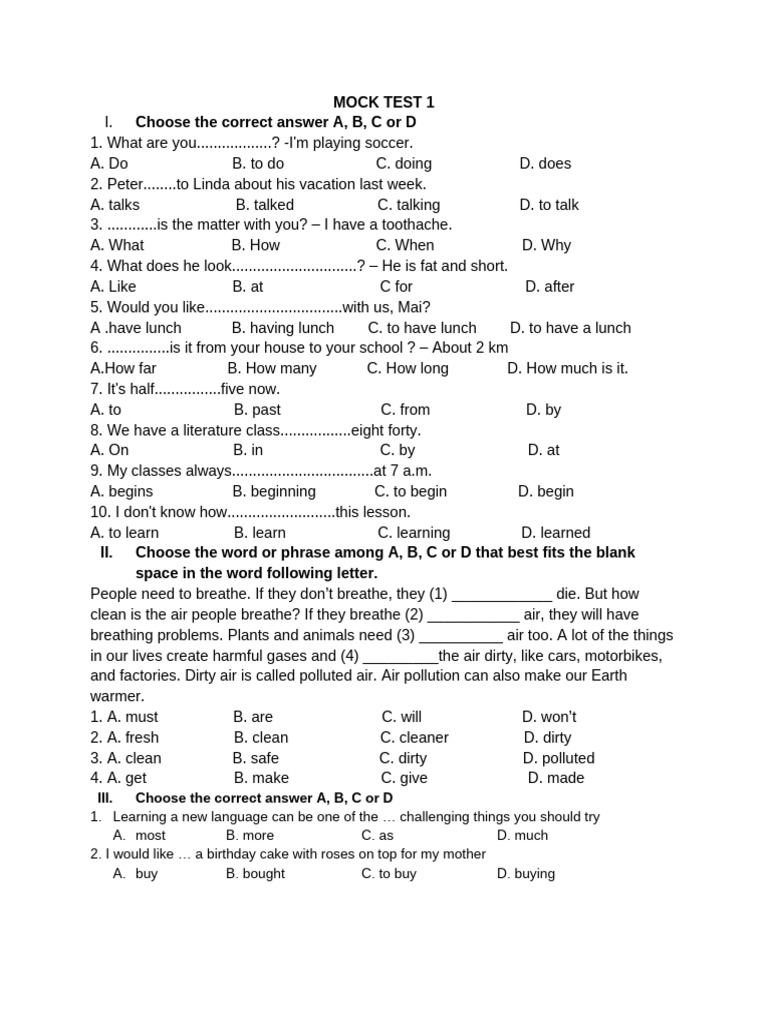 Moct test Mức độ dễ | PDF