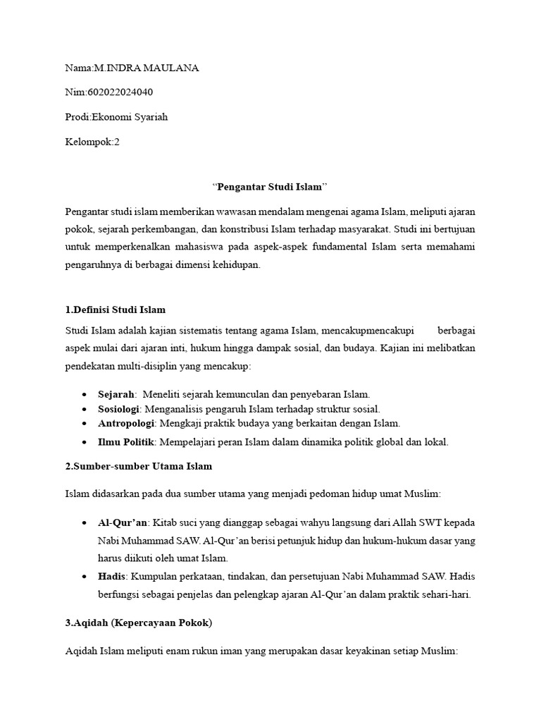 Resume Pengarar Studi Islam | PDF