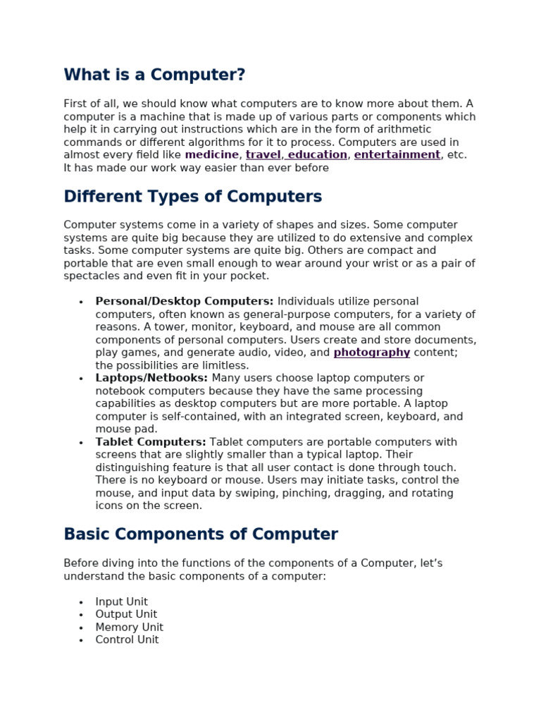 Components of Computer | PDF | Input/Output | Computer Data Storage