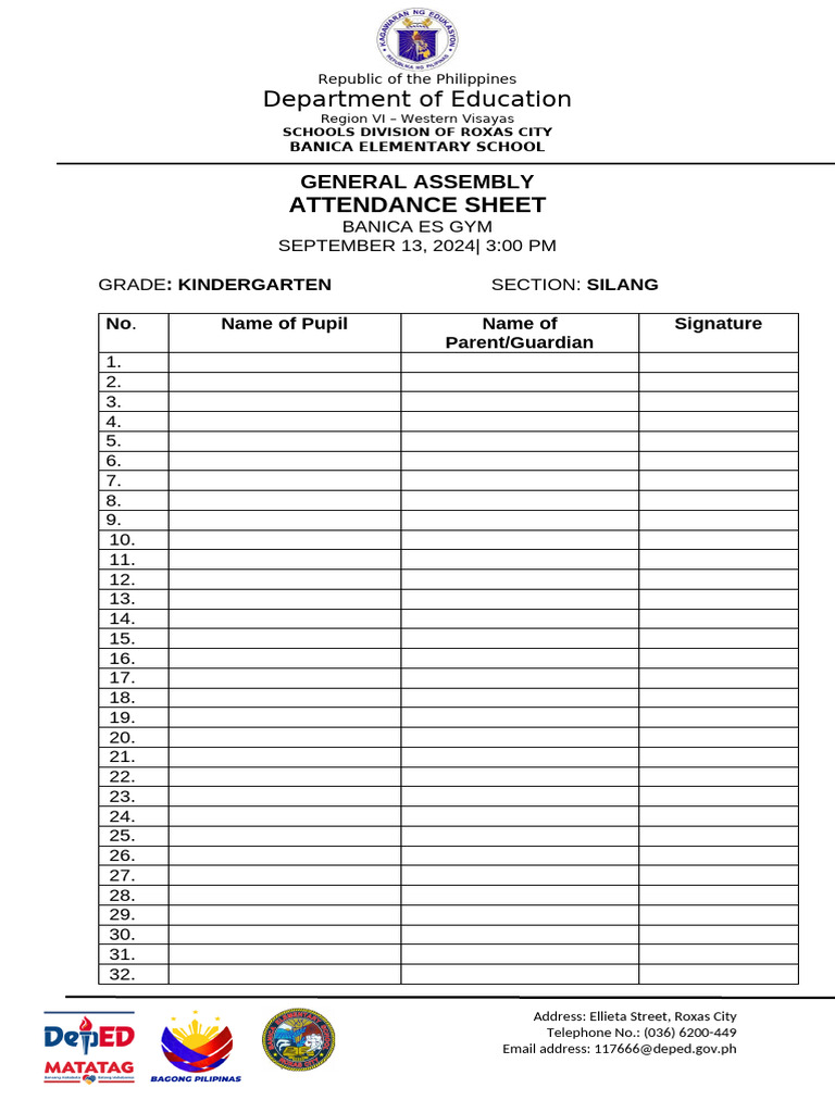 Banica Es Attendance Sheet General Assembly | PDF