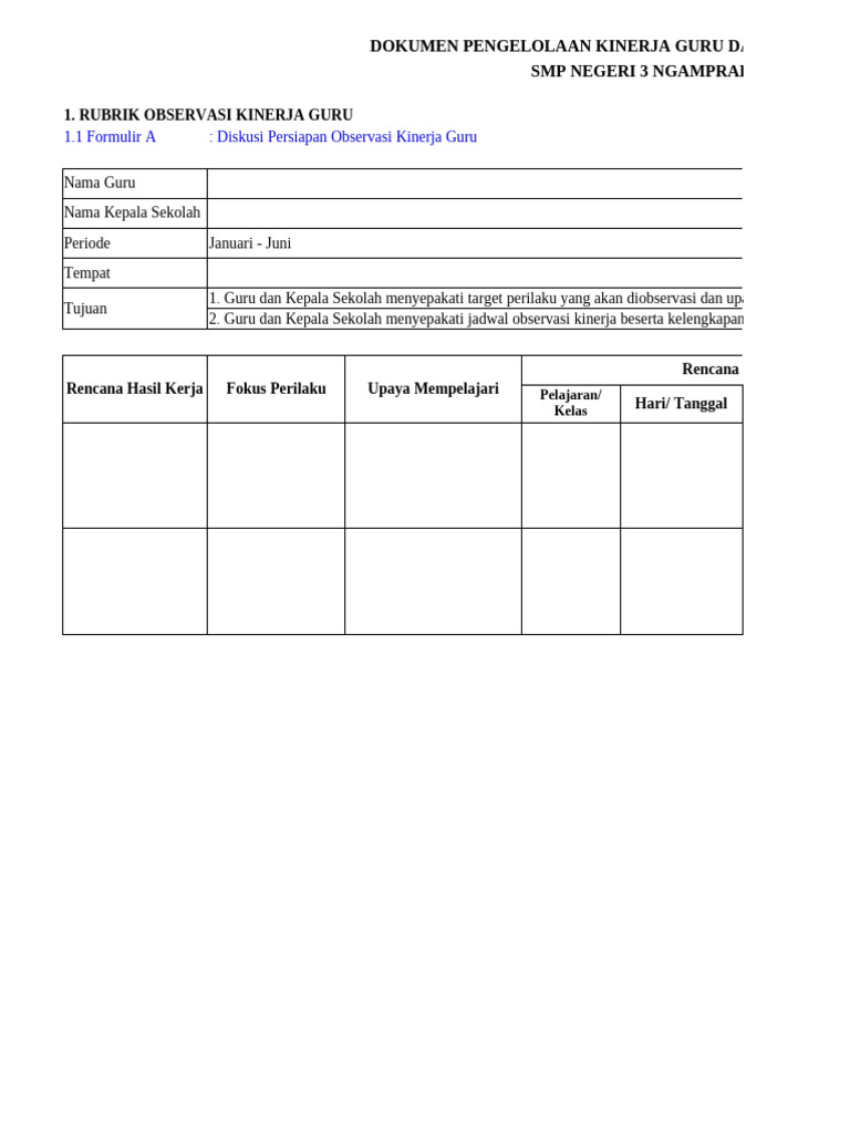 Form Observasi Guru SMP 3 | PDF
