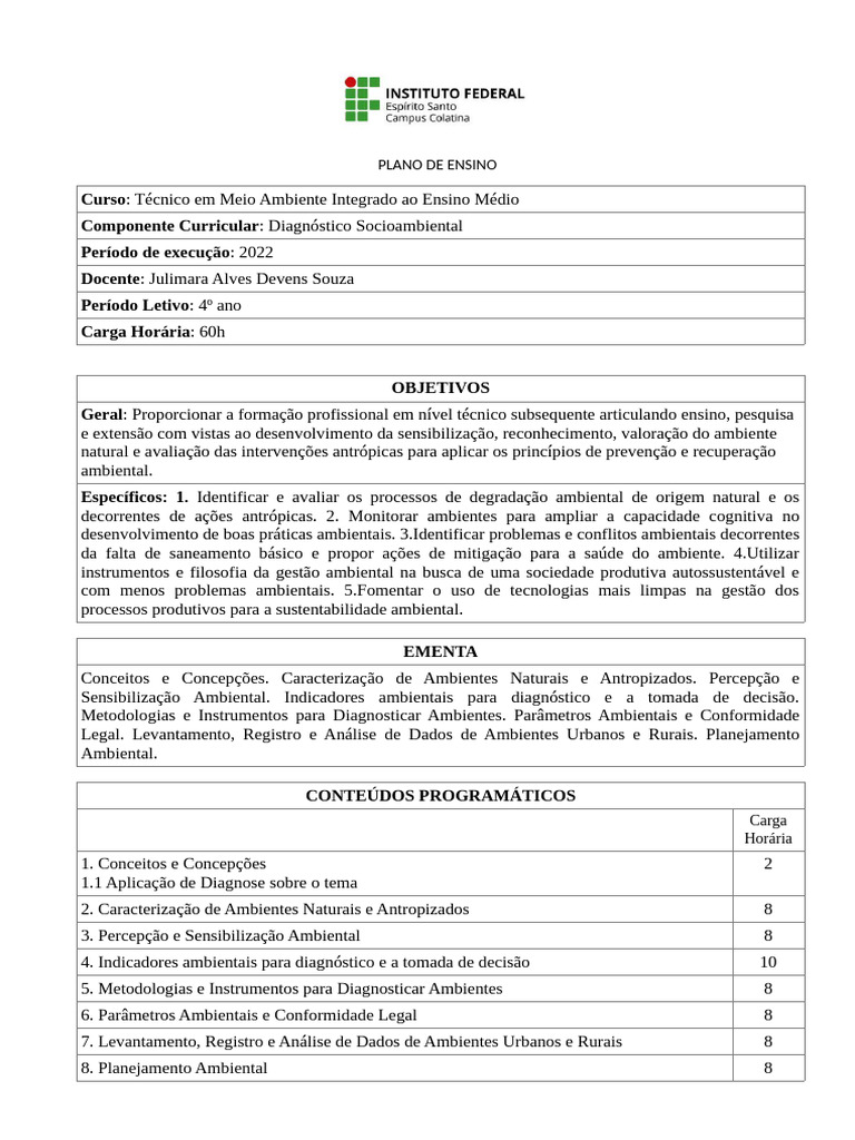 Plano de Ensino - Dsa - 2022 - Profa Julimara 2 | PDF