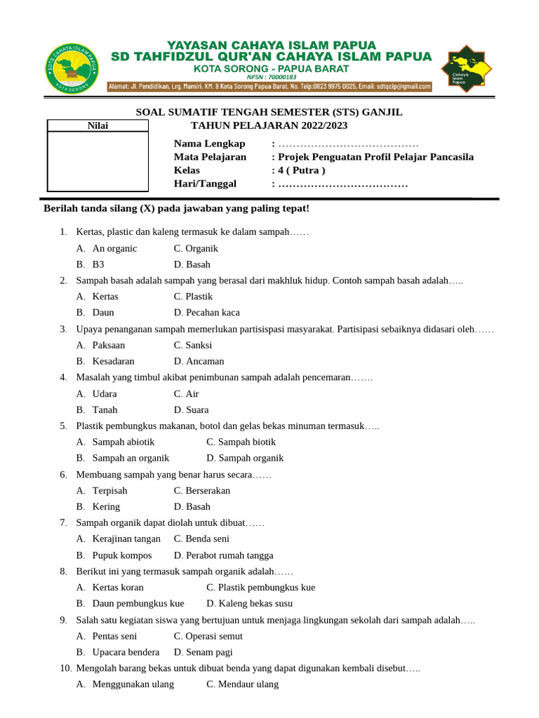 Soal Print - P5 PAT Kls 4 TP 2023 2024 | PDF