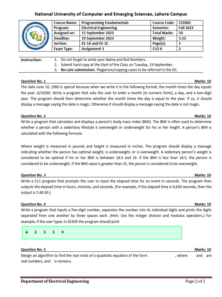 CS1002 - PF - Assignment-1 | PDF