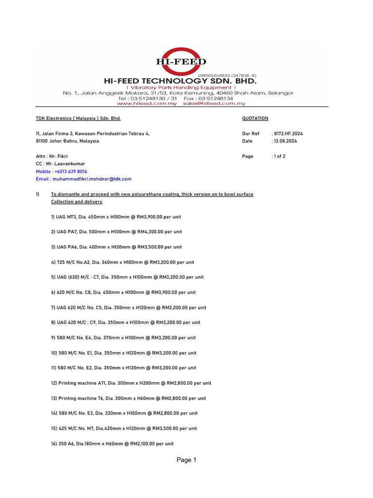 Quotation 8172.HF.2024 | PDF