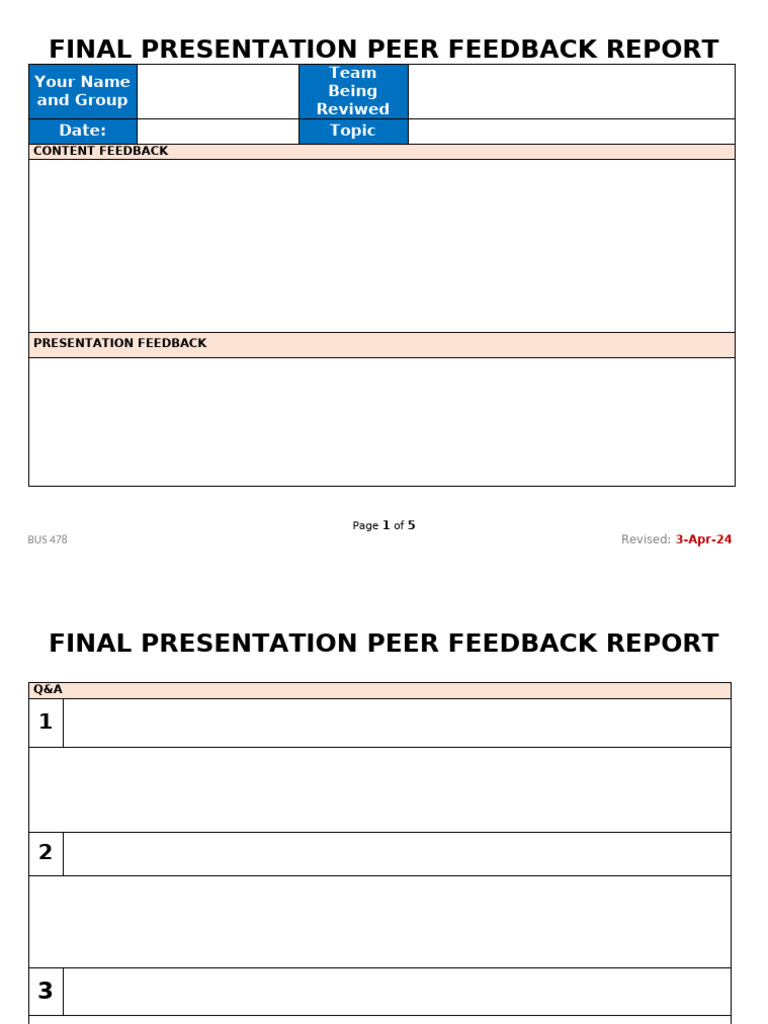 Final Presentation Peer Feedback | PDF