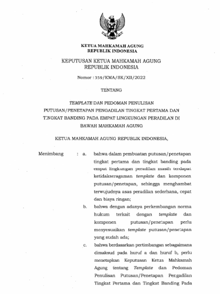 SK Kma Nomor 359-Kma-Sk-Xii-2022 - Putusan Pidana | PDF