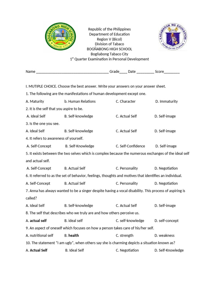 1st Q-Exam | PDF | Adolescence | Career & Growth