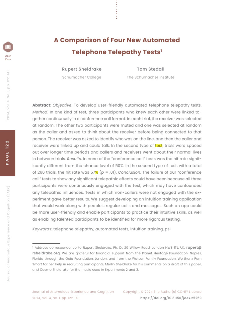 A Comparison of Four New Automated Telephone Telepathy Tests | PDF