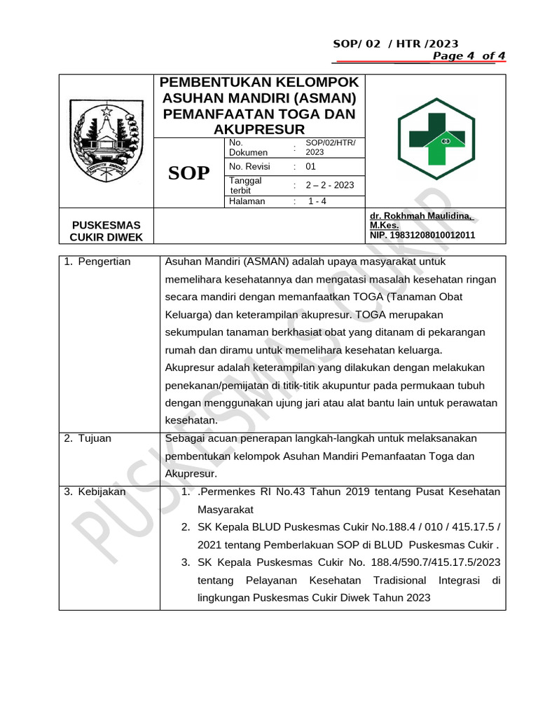 Sop Pembentukan Kelompok Asman | PDF