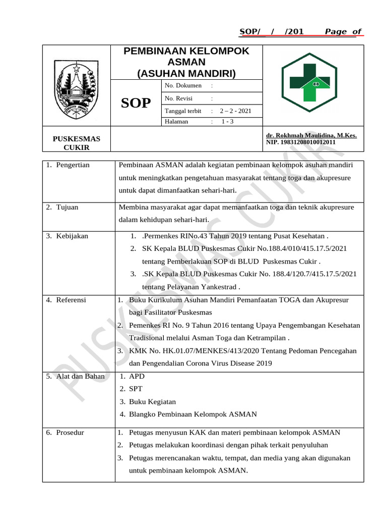 Sop Pembinaan Kelompok Asman | PDF