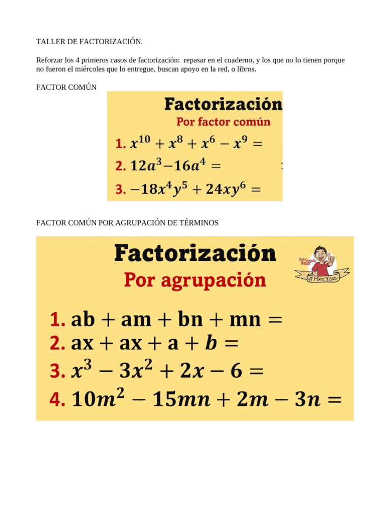 Factorizacion Por Factor Comun Factor Común Por Agrupación De